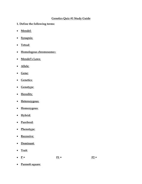 Genetics 1 Quiz Study Guide