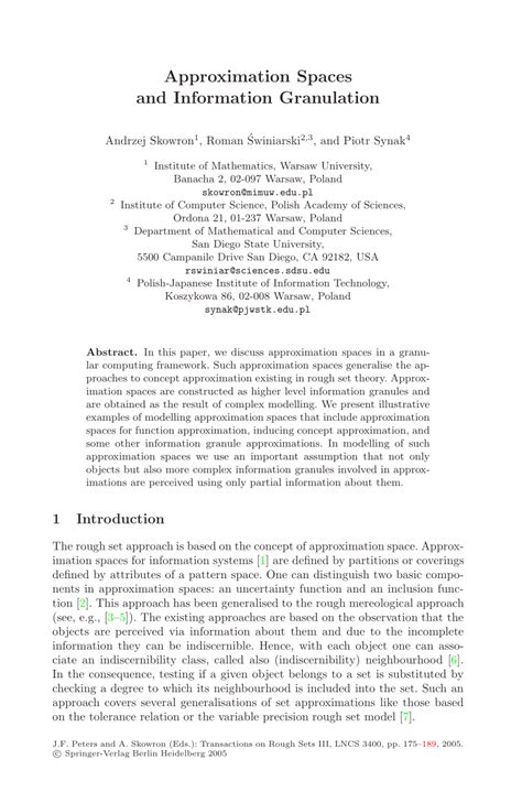 Pdf Approximation Spaces And Information Granulation