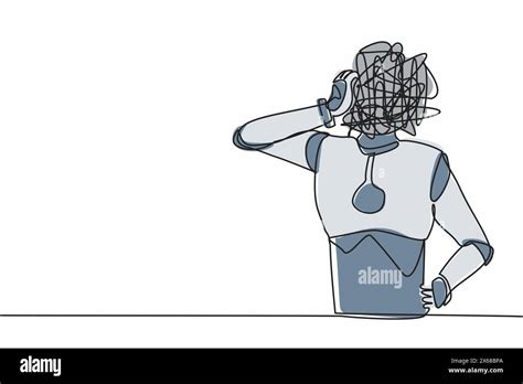 single continuous line drawing robot with round scribbles instead of