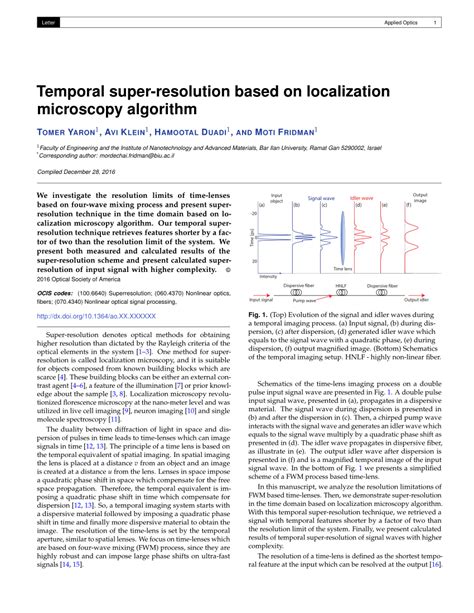 Pdf Temporal Superresolution Based On A Localization Microscopy Algorithm