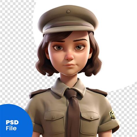 Premium Psd 3d Illustration Of A Female Soldier With Cap And Khaki