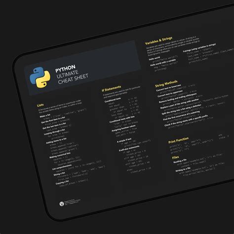 Python Cheat Sheet Python Desk Mat Python Desk Pad Coder Workstation