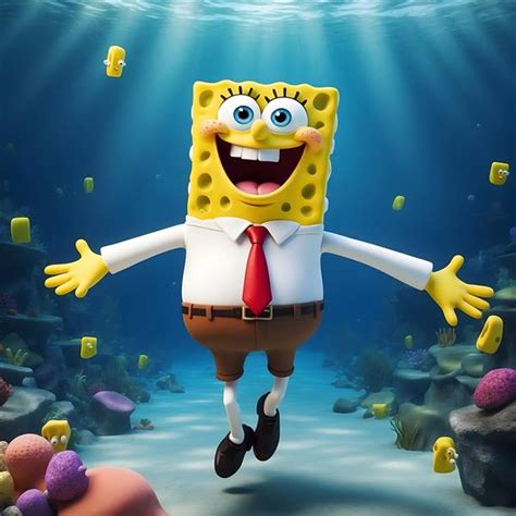 باب اسفنجی در حال شادی در کف اقیانوس عکس با کیفیت عکس با کیفیت و وکتور لایه باز پارس استاک