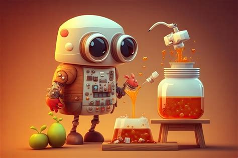 Premium Photo Cute Robot Assistant Helping Scientist In Laboratory Mixing Chemicals And