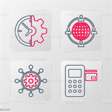 라인 Pos 터미널 프로젝트 관리 아웃소싱 개념 및 시계 및 기어 아이콘을 설정합니다 벡터 0명에 대한 스톡 벡터 아트 및 기타 이미지 Istock