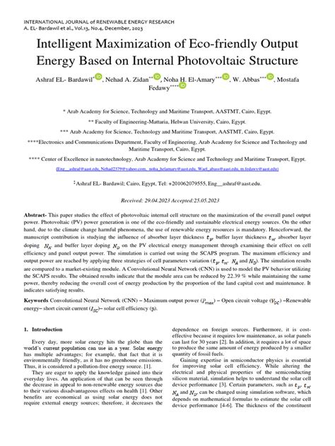 Intelligent Maximization Of Eco Friendly Output Energy Based On Internal Photovoltaic Structure