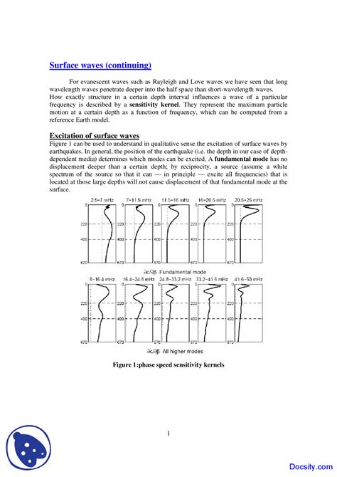 Sensitivity Kernel Seismology Lecture Notes Study Notes Geology