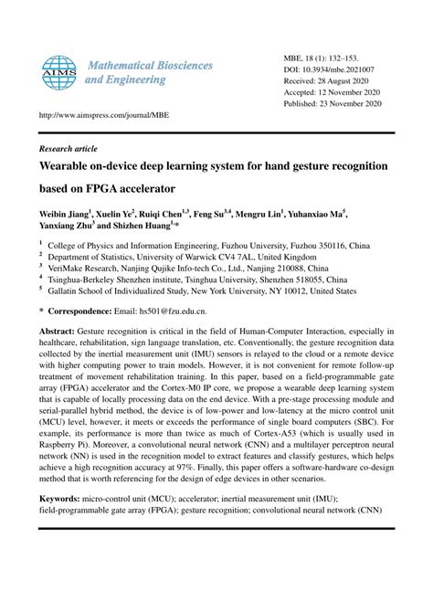 Pdf Wearable On Device Deep Learning System For Hand Gesture