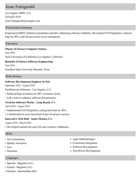 Sdet Resume Sample Tips And Writing Guide