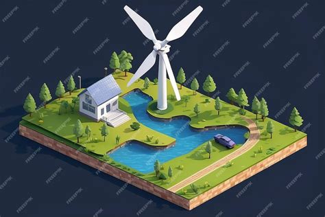 Isometric Wind Turbine Premium Ai Generated Image