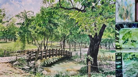 수채화 나무숲 풍경 그림 그리기 Youtube