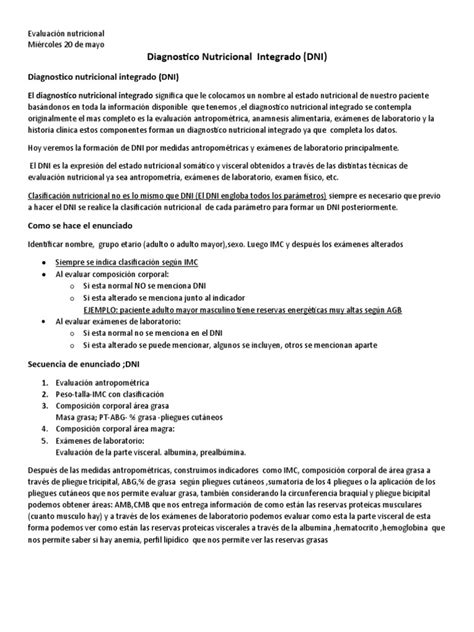 Diagnostico Nutricional Integrado Pdf Índice De Masa Corporal