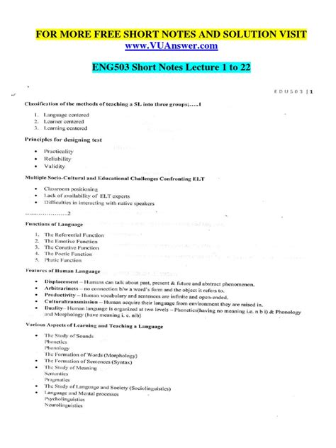 Eng503 Short Notes Lesson 1 22 Pdf Phonetics Educational Assessment