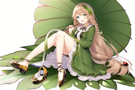 Premium Ai Image Anime Girl With A Green Leaf On Her Lap