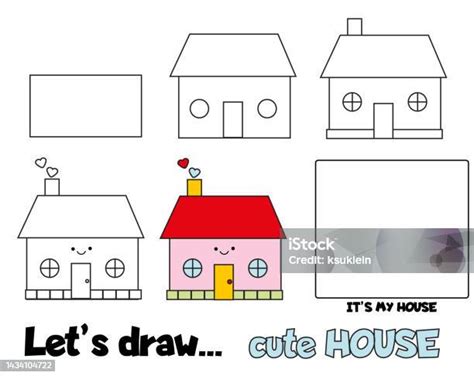 어린이를위한 그리기 자습서 아이들을 위한 인쇄 가능한 창의적 활동 귀여운 집을 단계별로 그리는 방법 0명에 대한 스톡 벡터 아트 및 기타 이미지 Istock