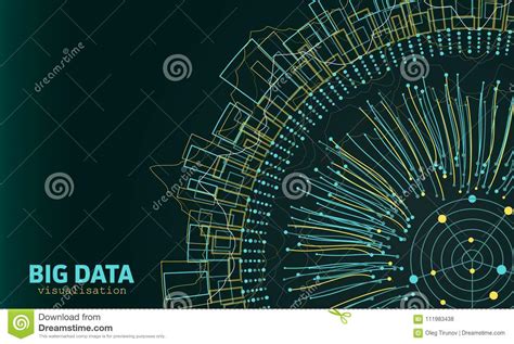 Big Data Visualization Fractal Elements With Lines And Dots Array Stock Vector Illustration