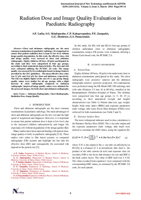 Pdf Radiation Dose And Image Quality Evaluation In Paediatric Radiography