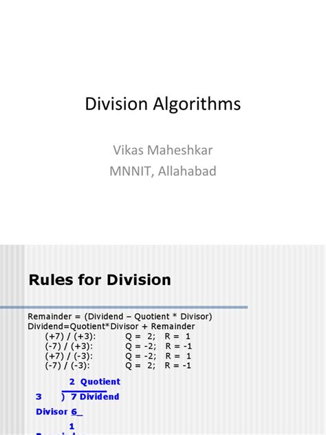 division algorithms vikas maheshkar mnnit allahabad pdf division