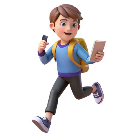 Quick Boy With School Bag And Smartphone In Hand 54401124 Png