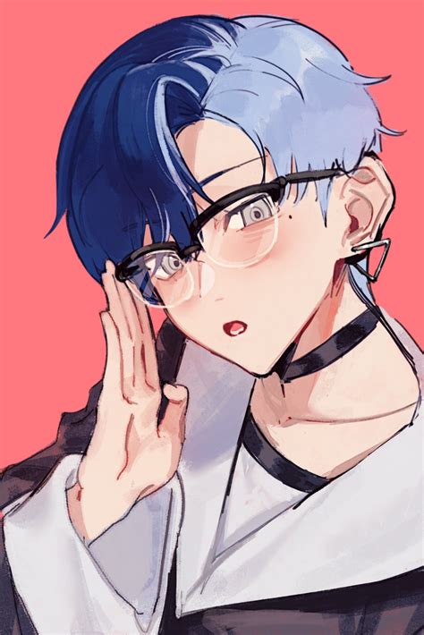 Safebooru 1boy Adjusting Eyewear Aoyagi Touya Bespectacled Black