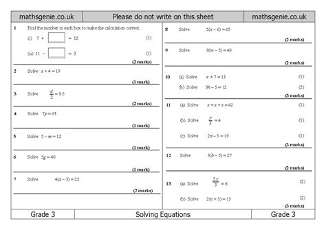 3 Solving Equations Ws Bald 2 Grade 3 Solving Equations Grade 3 Please Do Not