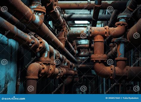 Abandoned Stack Of Rusty Orange Pipes Generate Ai Stock Illustration