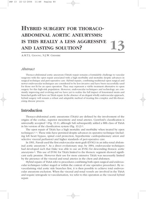 Pdf Hybrid Surgery For Thoraco Abdominal Aortic Aneurysms Is This