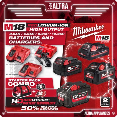 Milwaukee M18 Batteries And Chargers For 30ah 50ah 80ah 120ah Red Lithium Ion Battery