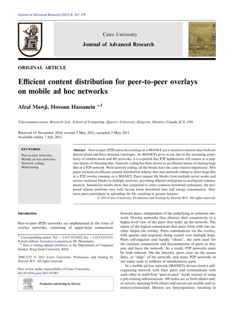 Pdf Efficient Content Distribution For Peer To Peer Overlays On Mobile Ad Hoc Networks