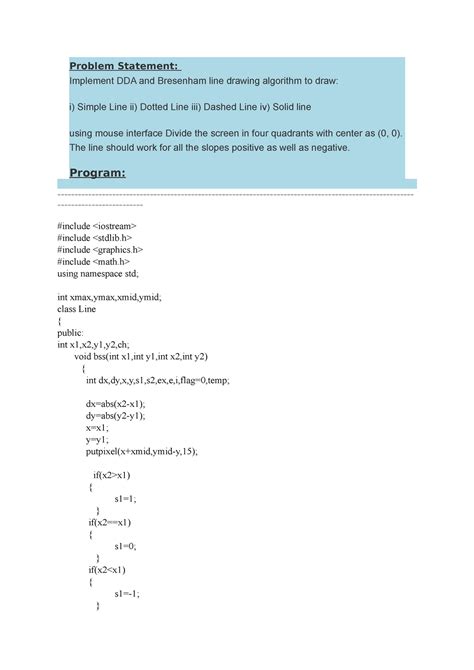 2dda Bresenham Hgfh Problem Statement Implement Dda And Bresenham Line Drawing Algorithm To