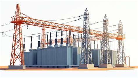 Illustration Of Power Substation With Transformers Electrical Towers
