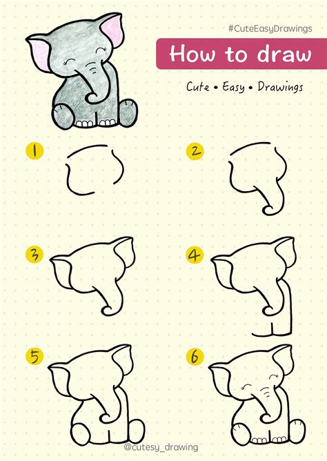 How To Draw Cute Elephant Step By Step Tutorial Cute Elephant Drawing Elephant Drawing