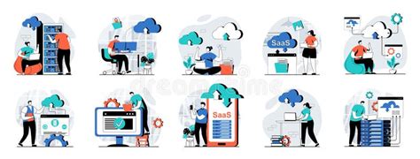 Saas Web Concept With People Scenes Mega Set In Flat Design Bundle Of Character Situations With