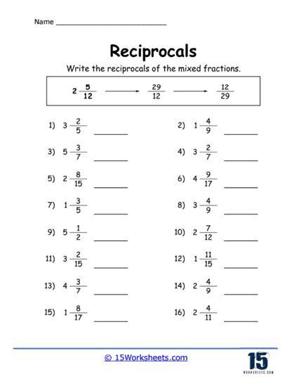 Multiplicative Inverse Worksheet