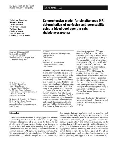 Pdf Comprehensive Model For Simultaneous Mri Determination Of