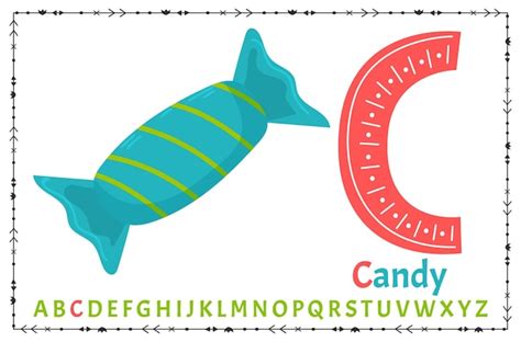 벡터 스칸디나비아 알파벳 만화 어린이 알파벳 손으로 그린 디자인 편지를 배우기 위해 엽서 포스터 스티커 등 C 사탕 디자인에