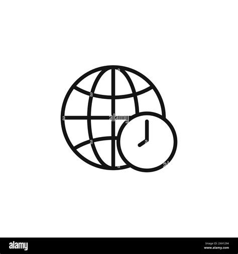 Global World Time Zones Icon Logo Sign Vector Outline In Black And White Color Stock Vector