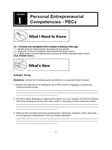 Lesson1 Pecs Wellness Massage Pdf Entrepreneurship Goal