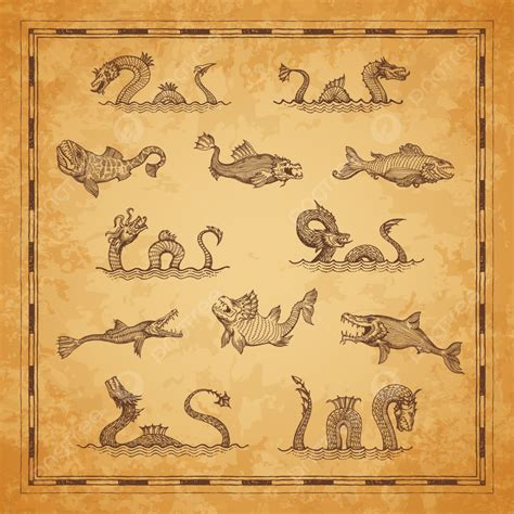 Map Element Vector Art Png Vintage Map Elements Element Serpent Old Drawn Monster Png Image