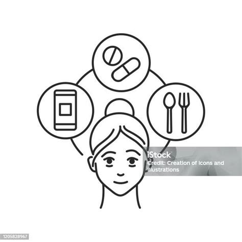 중독 블랙 라인 아이콘입니다 미친 사람 증상 음식 가젯 의약품 또는 약물에 대한 남용 벡터 절연 그림입니다 편집 가능한 스트로크입니다 개념에 대한 스톡 벡터 아트 및 기타