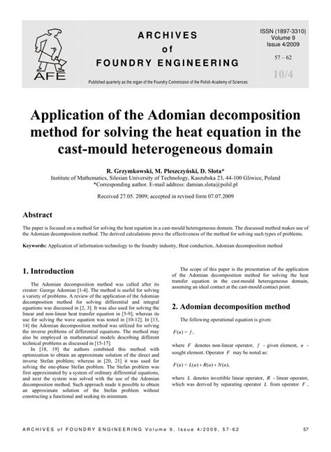 Pdf Application Of The Adomian Decomposition Method For Solving The