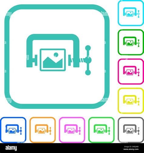 Image Compression Solid Vivid Colored Flat Icons In Curved Borders On White Background Stock