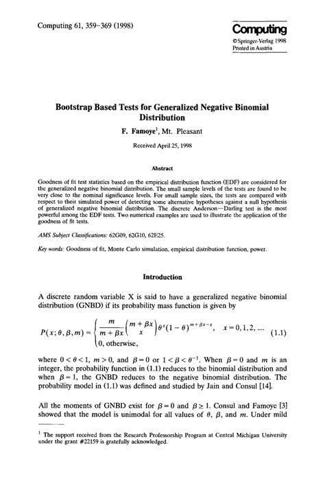 Pdf Bootstrap Based Tests For Generalized Negative Binomial Distribution