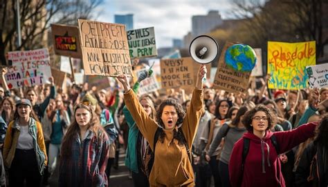 Environmental Protest Focusing On Activists And Banners Calling For