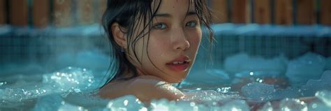 Premium Photo Asian Woman Taking Ice Bath In Outdoor Tub