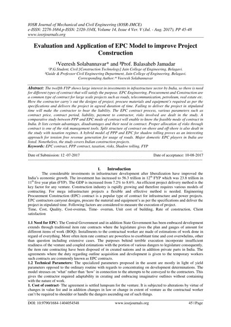 Pdf Evaluation And Application Of Epc Model To Improve Project Construction