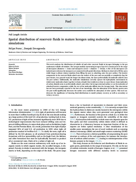 Pdf Spatial Distribution Of Reservoir Fluids In Mature Kerogen Using