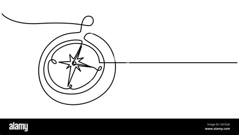 One Continuous Single Line Of Compass For Navigation Isolated On White