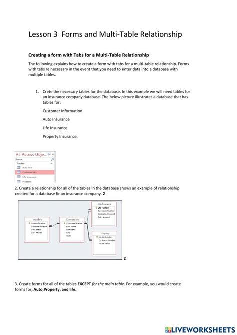 lesson 3 forms and multi table relationship worksheet live worksheets
