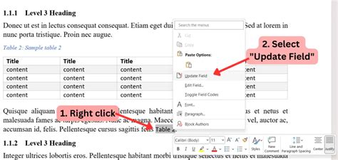 how to link word table caption to document body cross reference